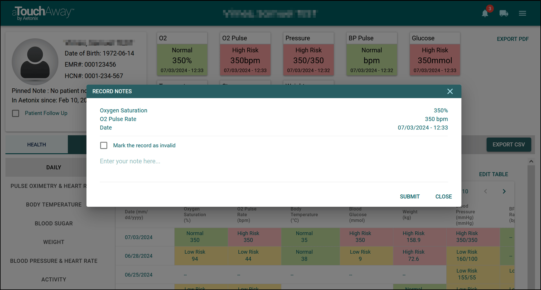 Marking a Vital Sign Entry as Invalid and Adding a Note to a Vital Sign ...